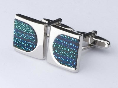 Butoni argintii - turcoaz cu piatră de ochi pisică feerică – Cravatepedia